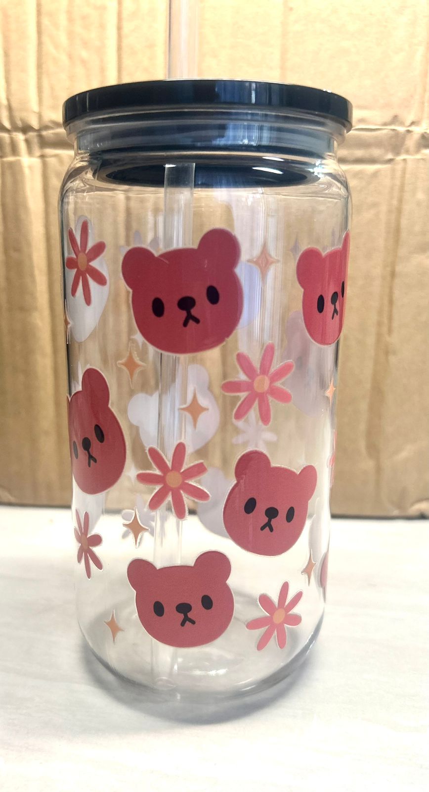 Kawaii Bear and Flower Tumbler (Plastic) - Balden Creations